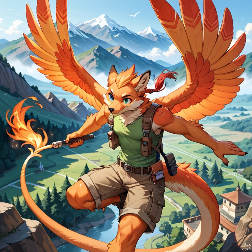 A raptor bird Phoenix wearing brown | furry.ai