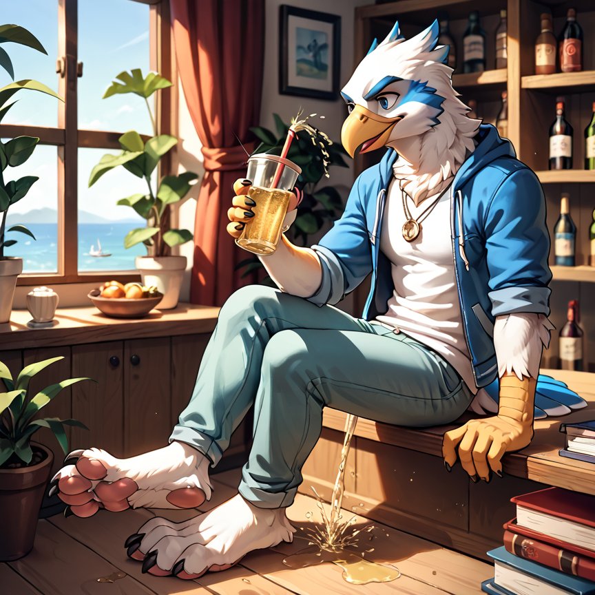 A sitting male bird hawk twink | furry.ai