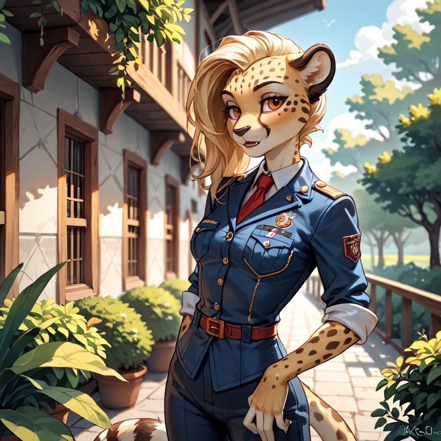 Anthro female cheetah, slim uniform. | furry.ai