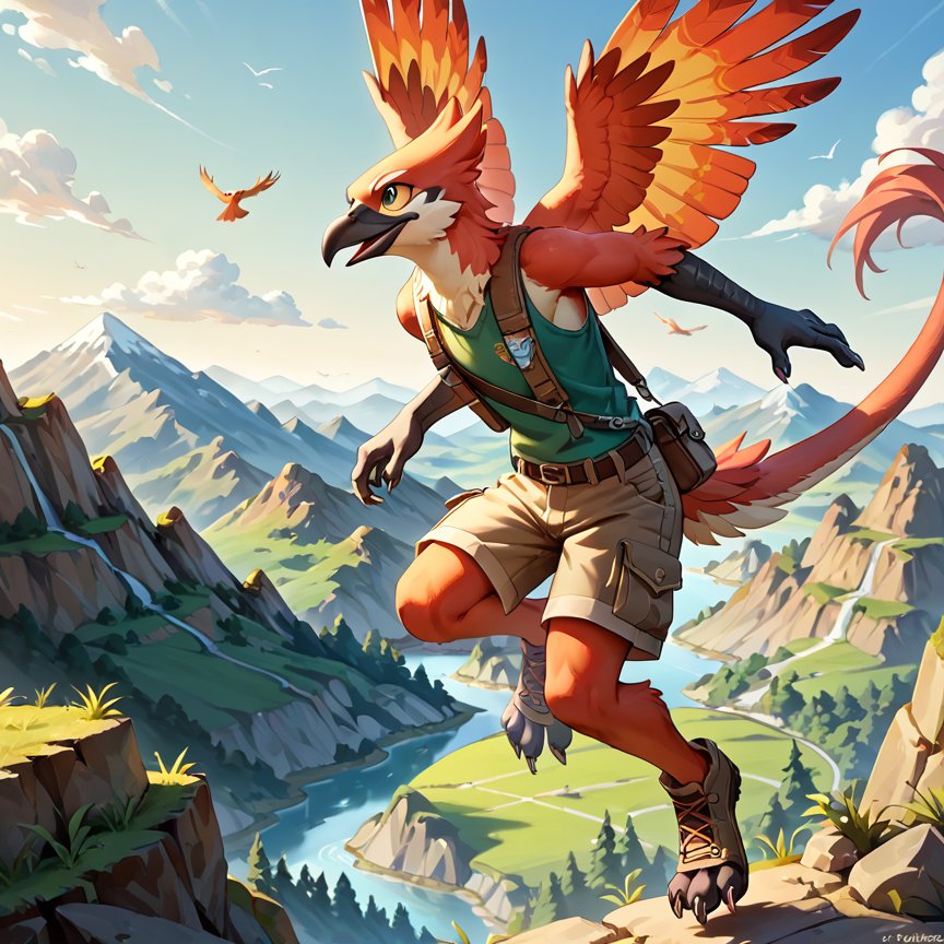 A raptor bird Phoenix wearing brown | furry.ai