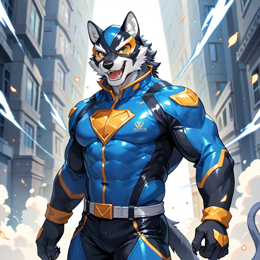 A male wolf black power ranger | furry.ai