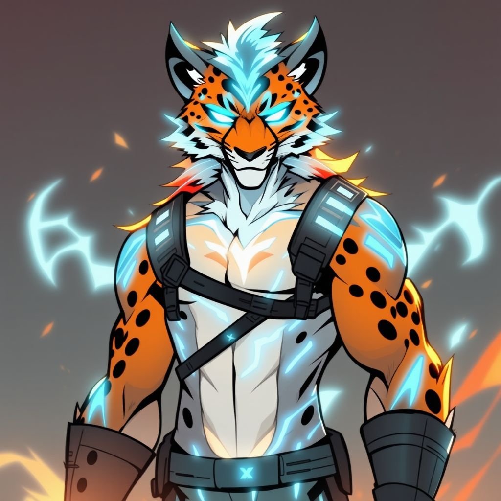 Fire and ice tactical cheetah male | furry.ai