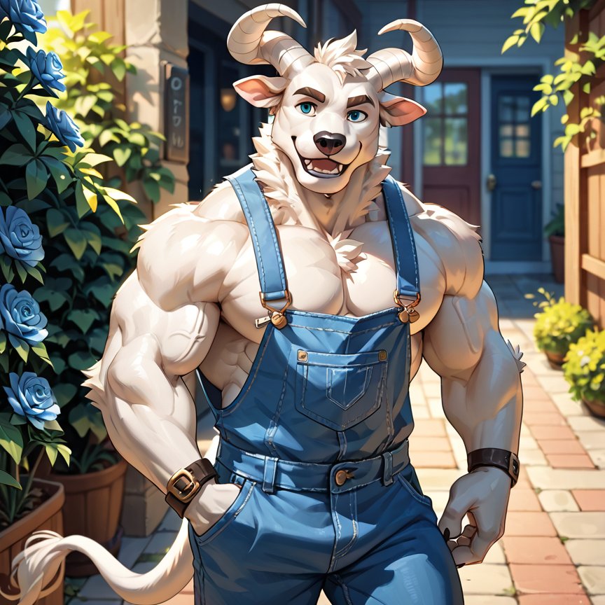 Male muscular bull with horns with | furry.ai