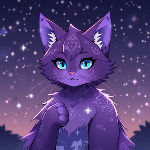 furry cat, purple color, blue eyes, | furry.ai
