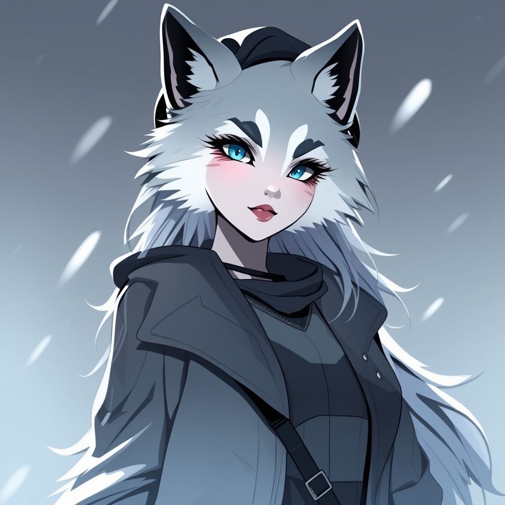 White and gray female wolf, furry, | furry.ai