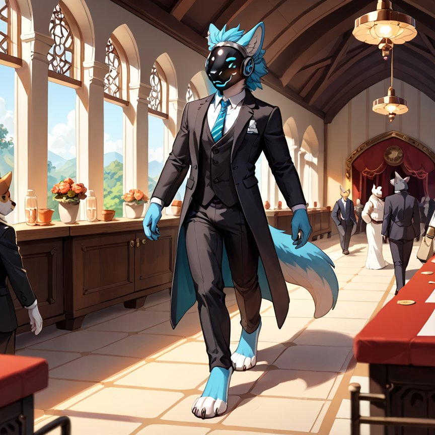 A male protogen wearing a suit | furry.ai