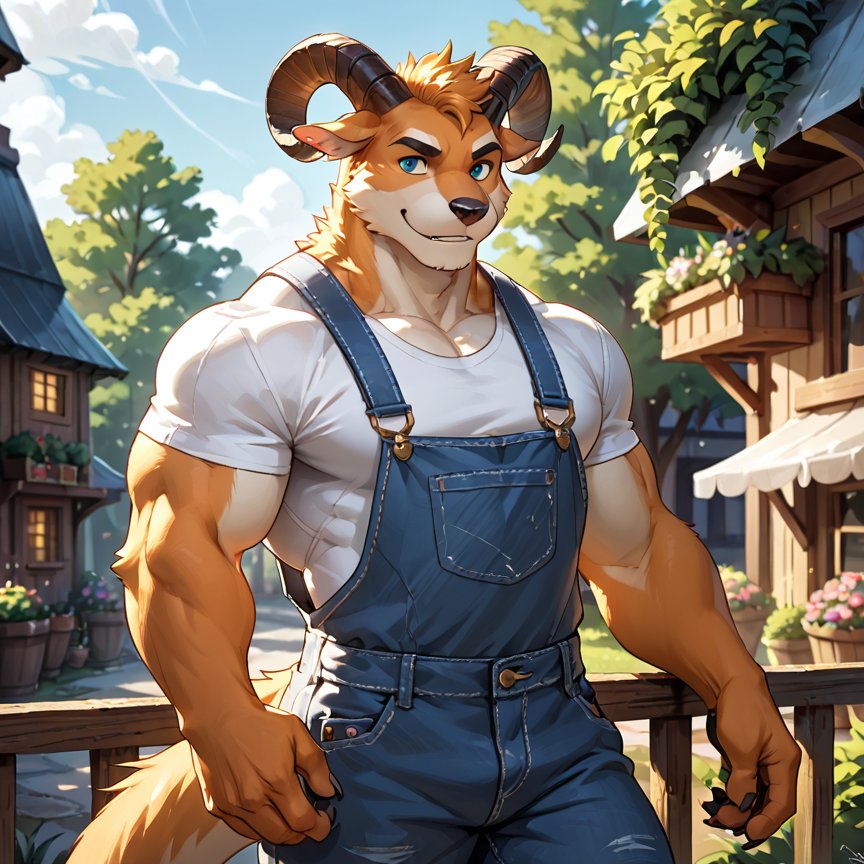Solid Black Male muscular bull with | furry.ai