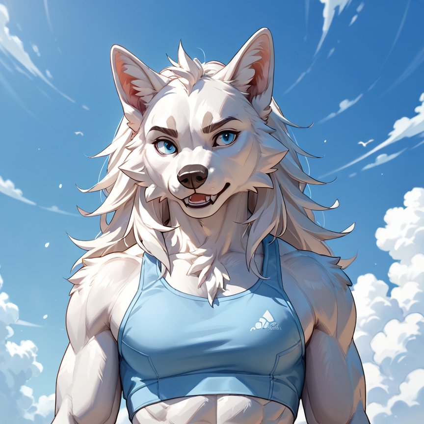 White wolf furry wearing a light | furry.ai