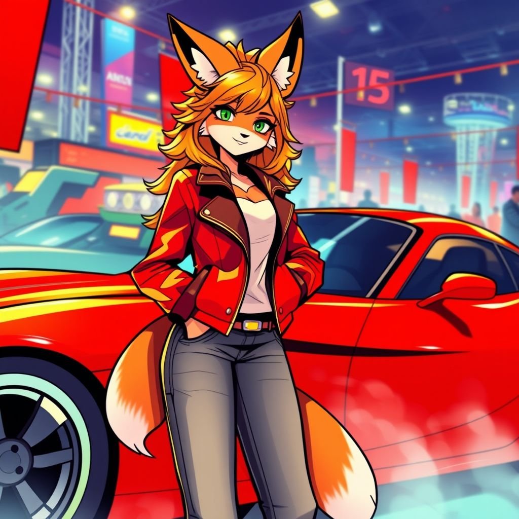 Female fox furry at a car | furry.ai