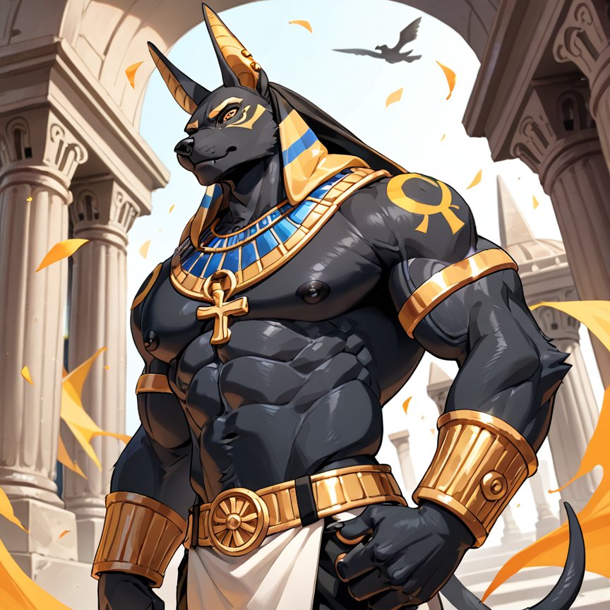 Anubis, god of death being muscular | furry.ai