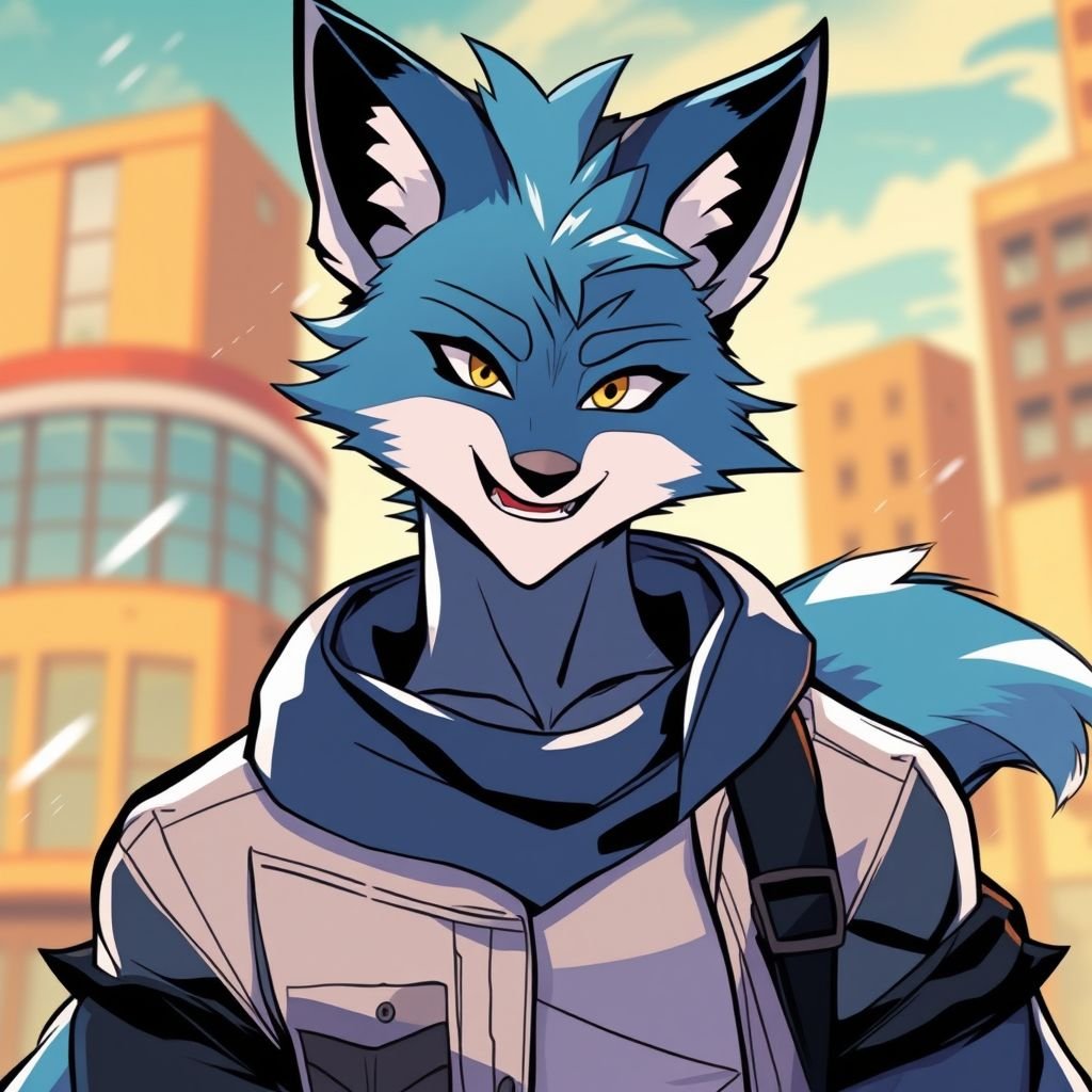 Hot blue male fox smirking | furry.ai