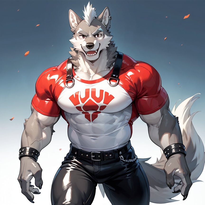 A muscular male grey wolf with | furry.ai