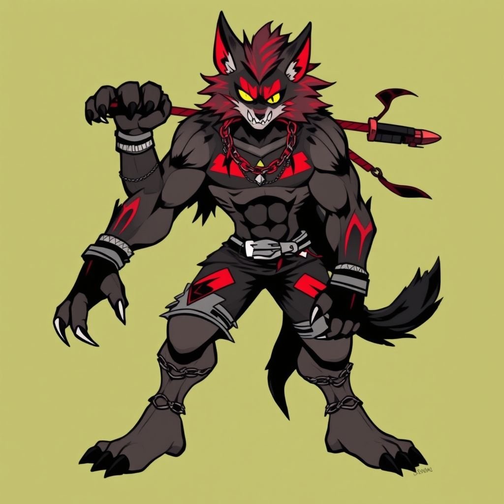 Werewolf with black and red fur | furry.ai