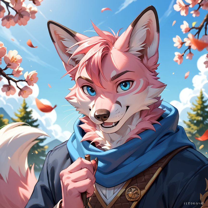 Male Kitsune fox hot pink fur | furry.ai