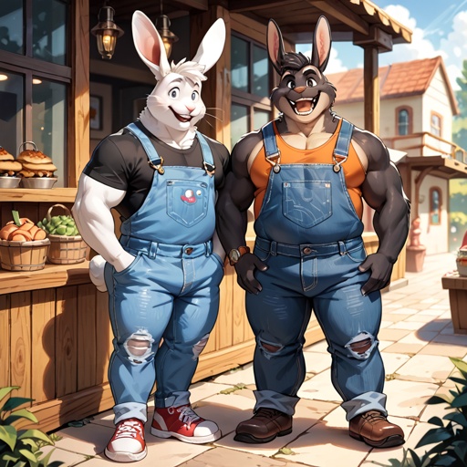 Chubby male rabbit in overalls in | furry.ai