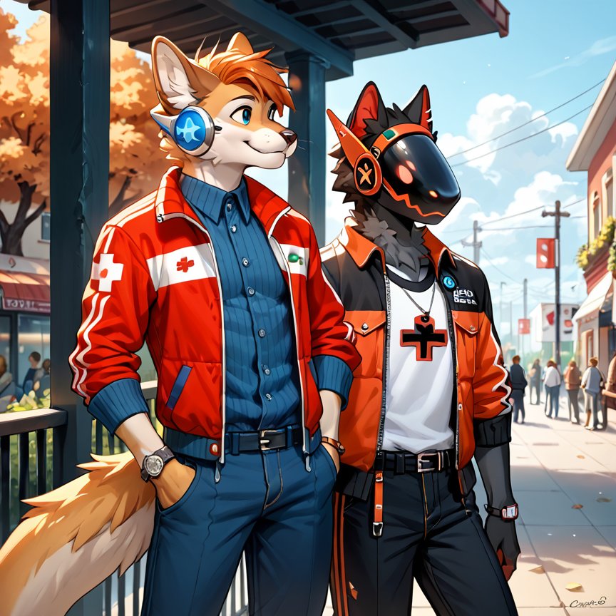 A male protogen, sci-fi, people and | furry.ai