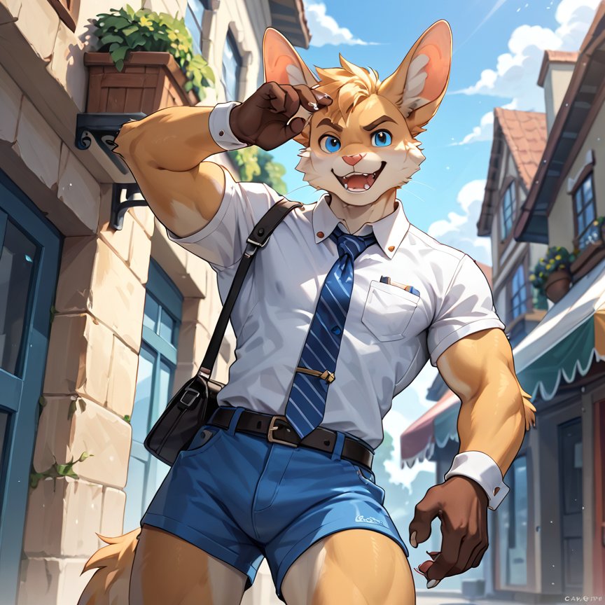 A male scorbunny wearing blue shorts | furry.ai