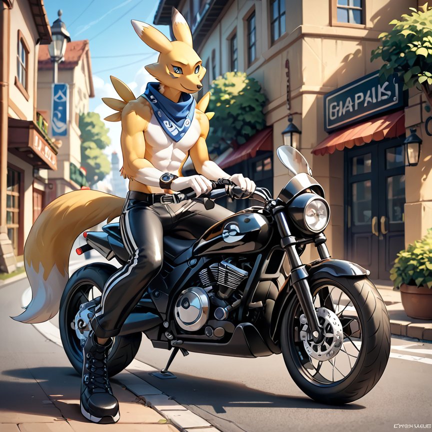 Male Renamon shirtless and tight leather | furry.ai