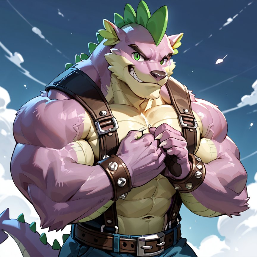 muscular wolf and wearing spike bracelets | furry.ai