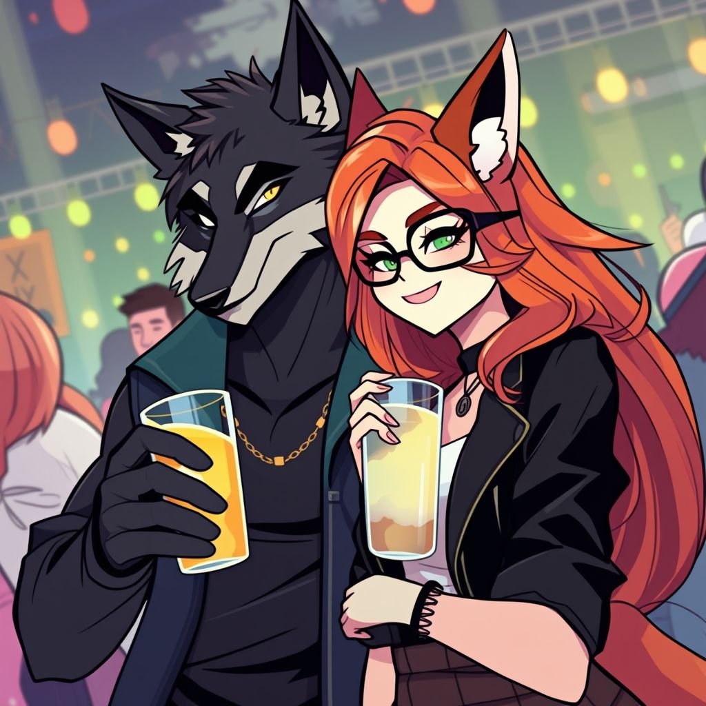 Female fox furry with glass at | furry.ai