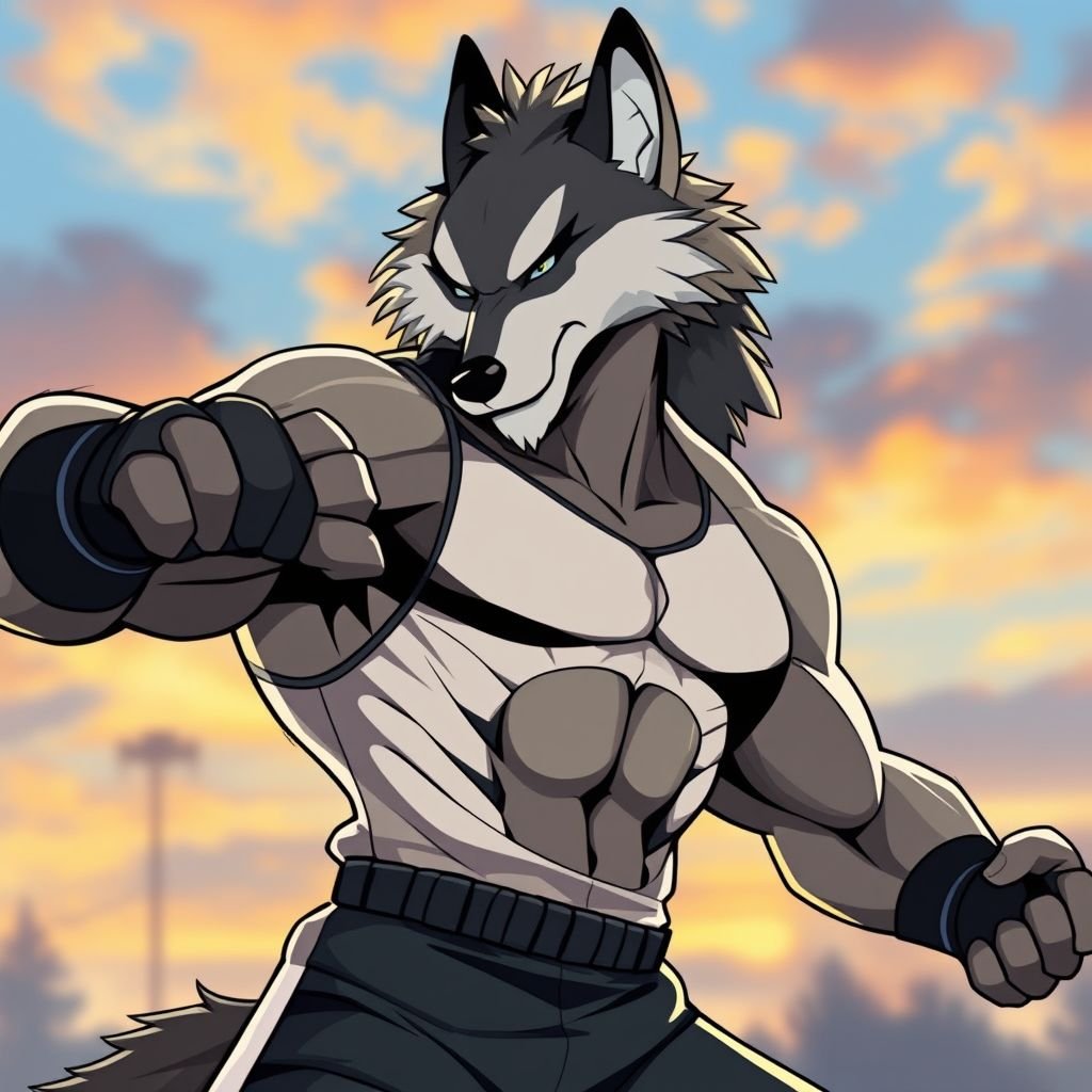 Hot male Wolf wearing work out | furry.ai
