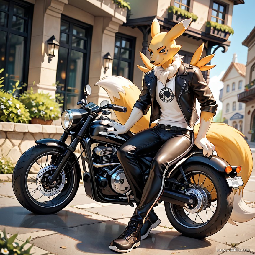 Male Renamon in tight leather pants | furry.ai