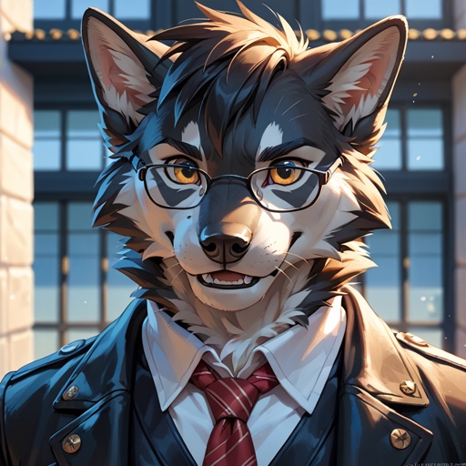 black wolf nerd with glasses | furry.ai